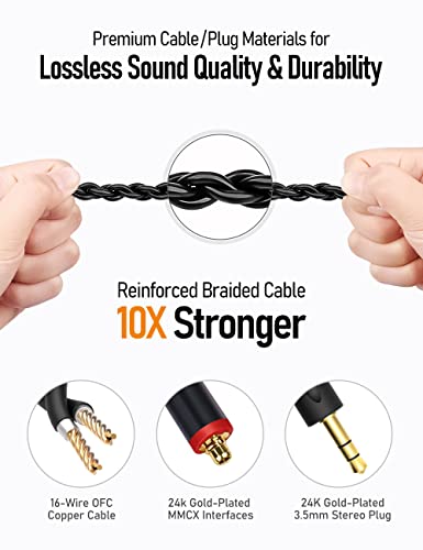 Audiovance Vibes 201ML Wired Earbuds in Ear Headphones with Mic, Lightning to 3.5mm Adapter & Braided Cord, Noise Isolating Bass Driven Earphones, Carry Case, Ear Buds Tips, 3.5mm Jack (Clear Brown)
