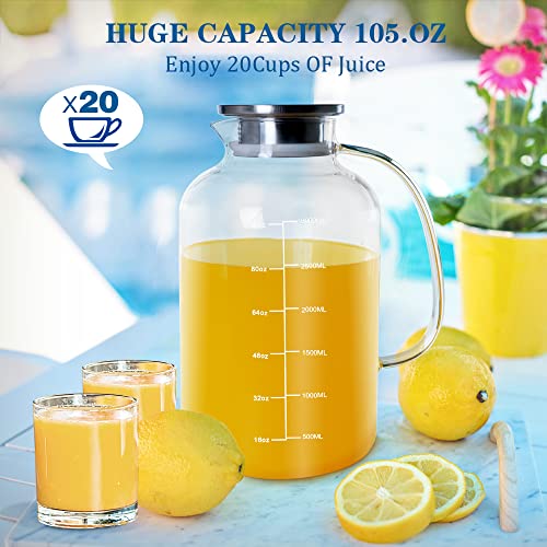 Glass Pitcher 102OZ, Goteble Glass Teapot, 3L Large Capacity Suitable for Large Family and Small Party