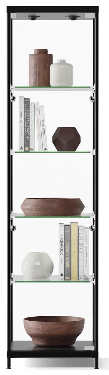 Displays2go Glass Showcase Towers, Tempered Glass Shelves, LED Lighting – Clear, Black (LESC5578BK)