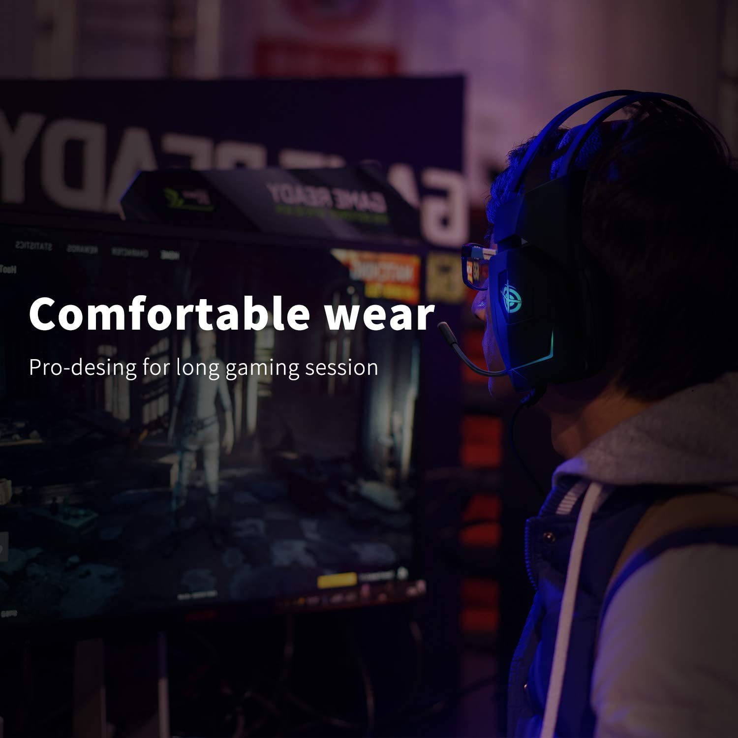 Gaming Headset, BestOff GAMV3 Stereo Wired Gaming Headphones Super Bass Over Ear Headphones with Surround Sound, LED Light and Noise Reducing Microphone,Compatibility with PS4,PC