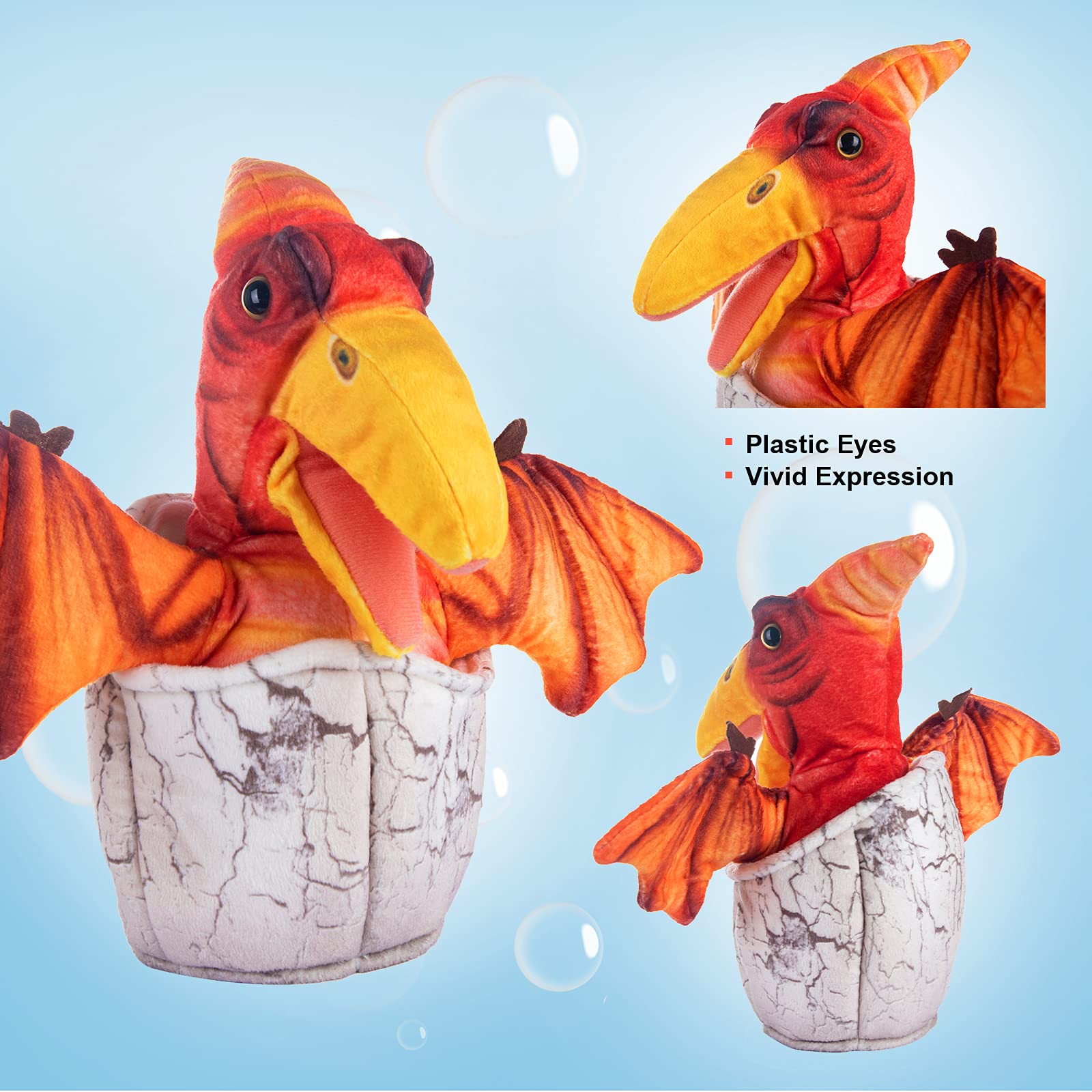My OLi 9.5”Plush Dinosaur Hand Puppet Bundle 3 Pack of Stuffed Dinosaur with Egg for Creative Role Play Gift for Kids Toddlers Birthday Party Favor Supplies,Imaginative Play