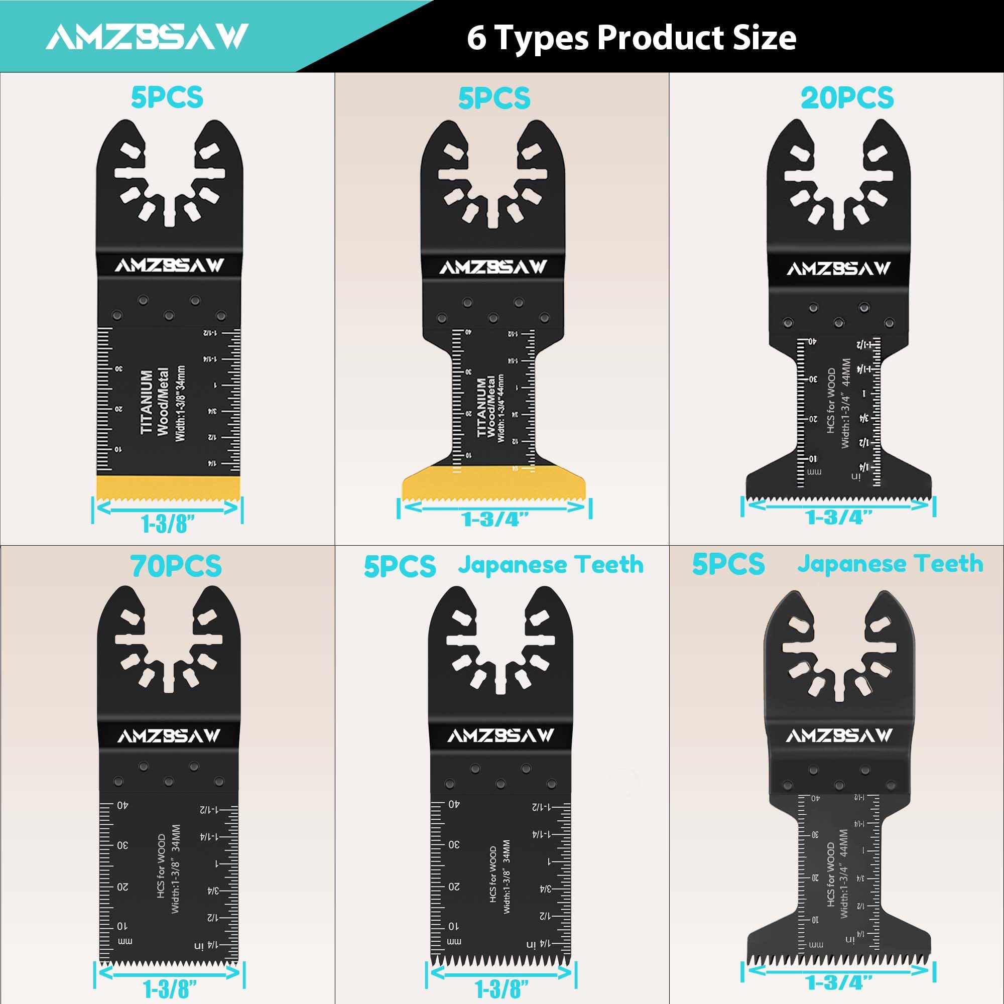 AMZBSAW 110PCS Oscillating Saw Blades Set, Professional Oscillating Tool Blade for Soft Metal Wood Plastics, Quick Release Multi Tool Blades Kits for Oscillating Tool Accessories