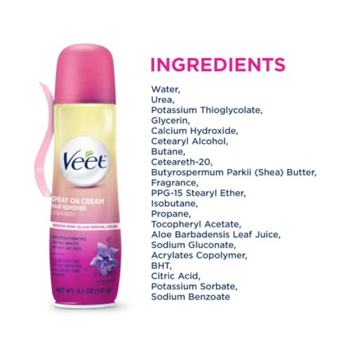 Veet Spray On Hair Removal Cream, 5.1 oz., for Legs & Body (Pack of 6)