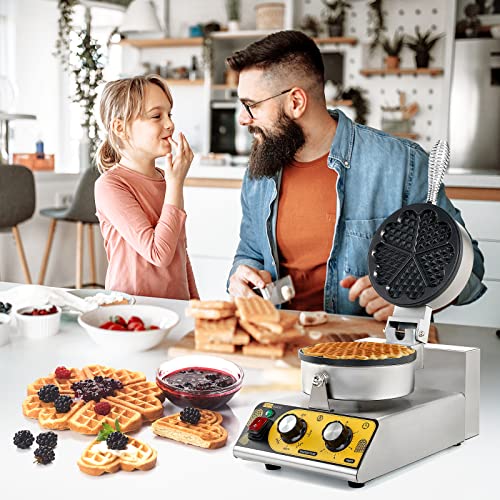 Dyna-Living Commercial Waffle Maker Heart-shaped Waffle Iron Machine 1200W Electric Waffle Machine for Home Use, Non-Stick Round Waffle Baker Maker with 122-482β Temp Range and Time Control (5-Heart)