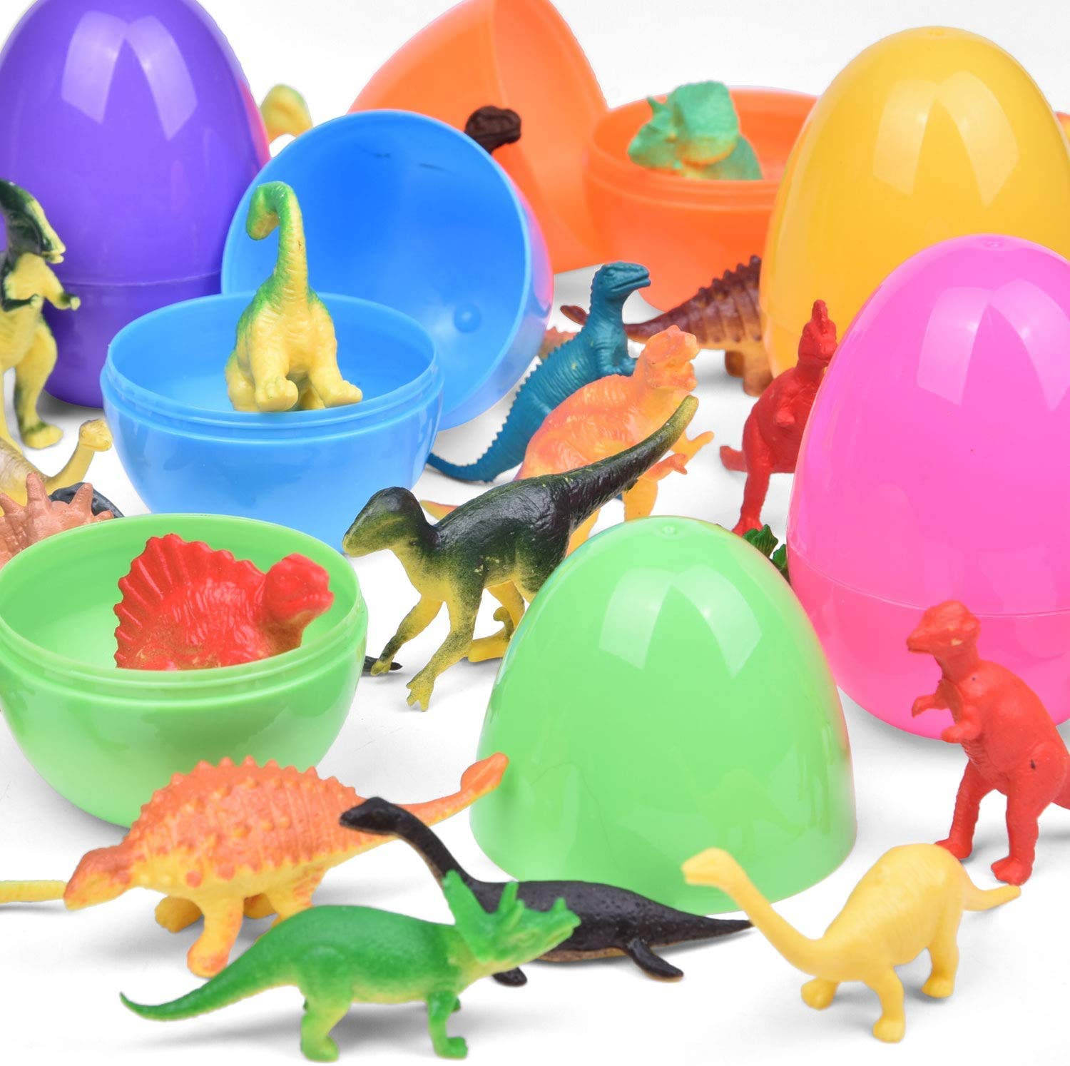 Ganowo 12 PCS Prefilled Easter Eggs with Dinosaur Mini Toys for Easter Theme Party Favors - Basket Filler, Eggs Hunt, Basket Stuffers Fillers, Classroom Prize Supplies
