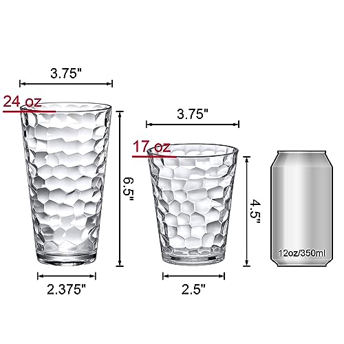 Amazing Abby - Iceberg - 16-Ounce and 24-Ounce Plastic Tumblers (Set of 12), Plastic Drinking Glasses, All-Clear Reusable Plastic Cups, Stackable, BPA-Free, Shatter-Proof, Dishwasher-Safe