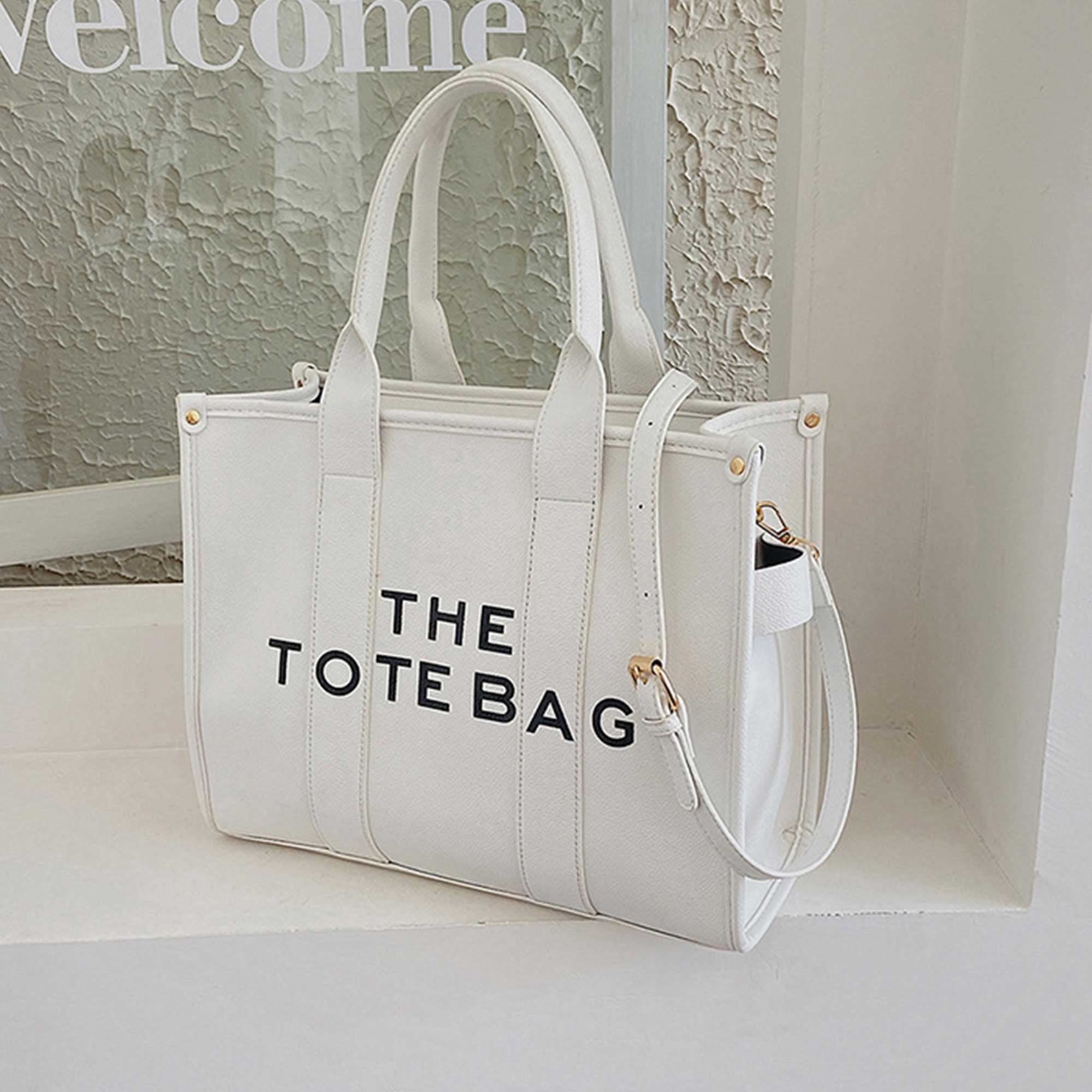 AyTotoro Work Tote Bag for Women Trendy Personalized Oversized PU Leather Top Handle Shoulder Crossbody Bag Handbag (White)