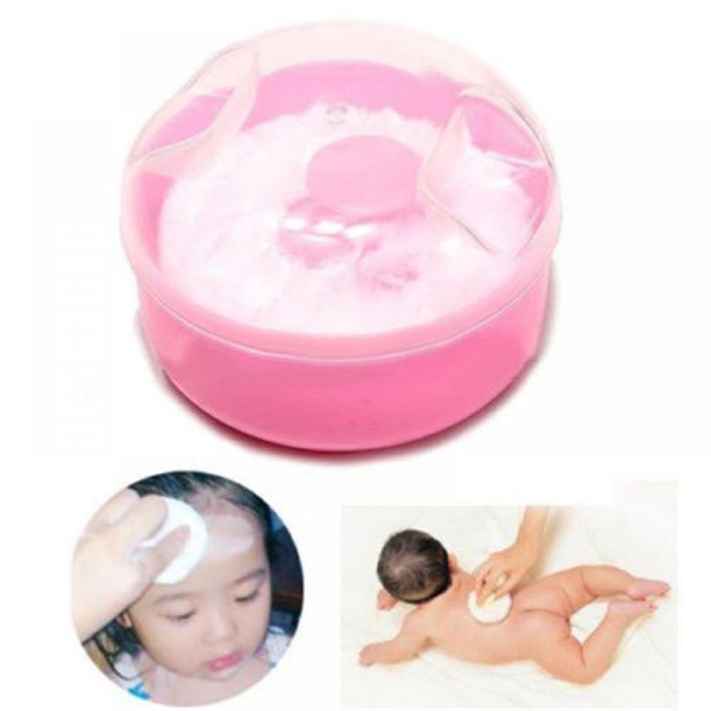 gootrades Baby Soft Face Body Cosmetic Powder Puff Sponge Box Case Container (Pink)