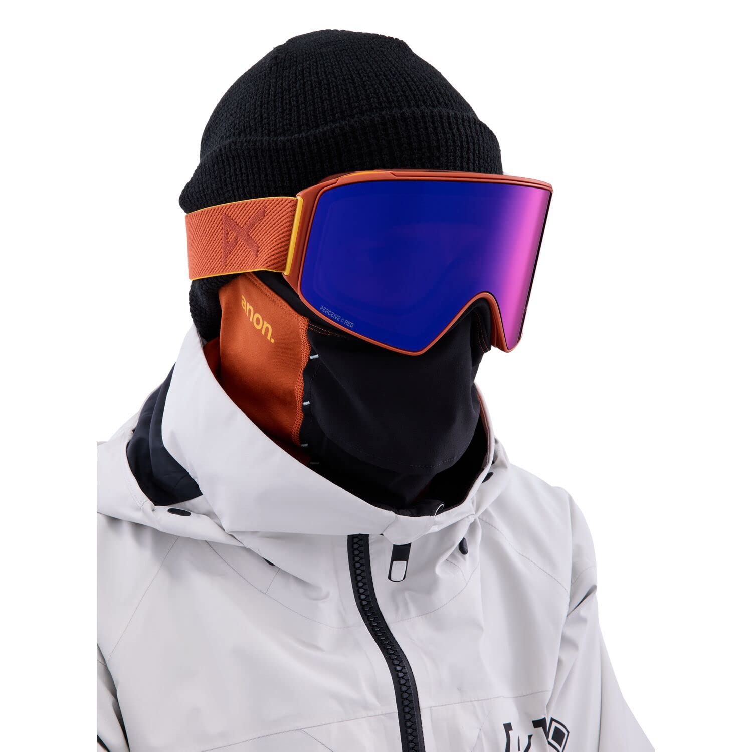 Anon M4 Cylindrical Goggles + Bonus Lens + MFI® Face Mask, Frame: Amber, Lens: Perceive Sunny Red (14% / S3), Spare Lens: Perceive Cloudy Burst (59% / S1)