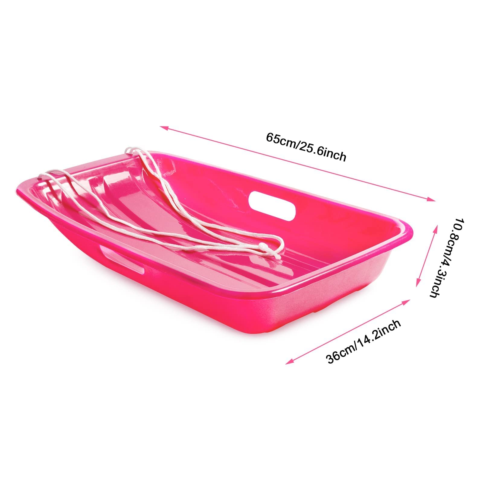 AGPTEK 25.6 Inch Durable Downhill Sprinter Toboggan Snow Sled for Boys Girls with Built-in Handles and Pulling Rope (Pink)