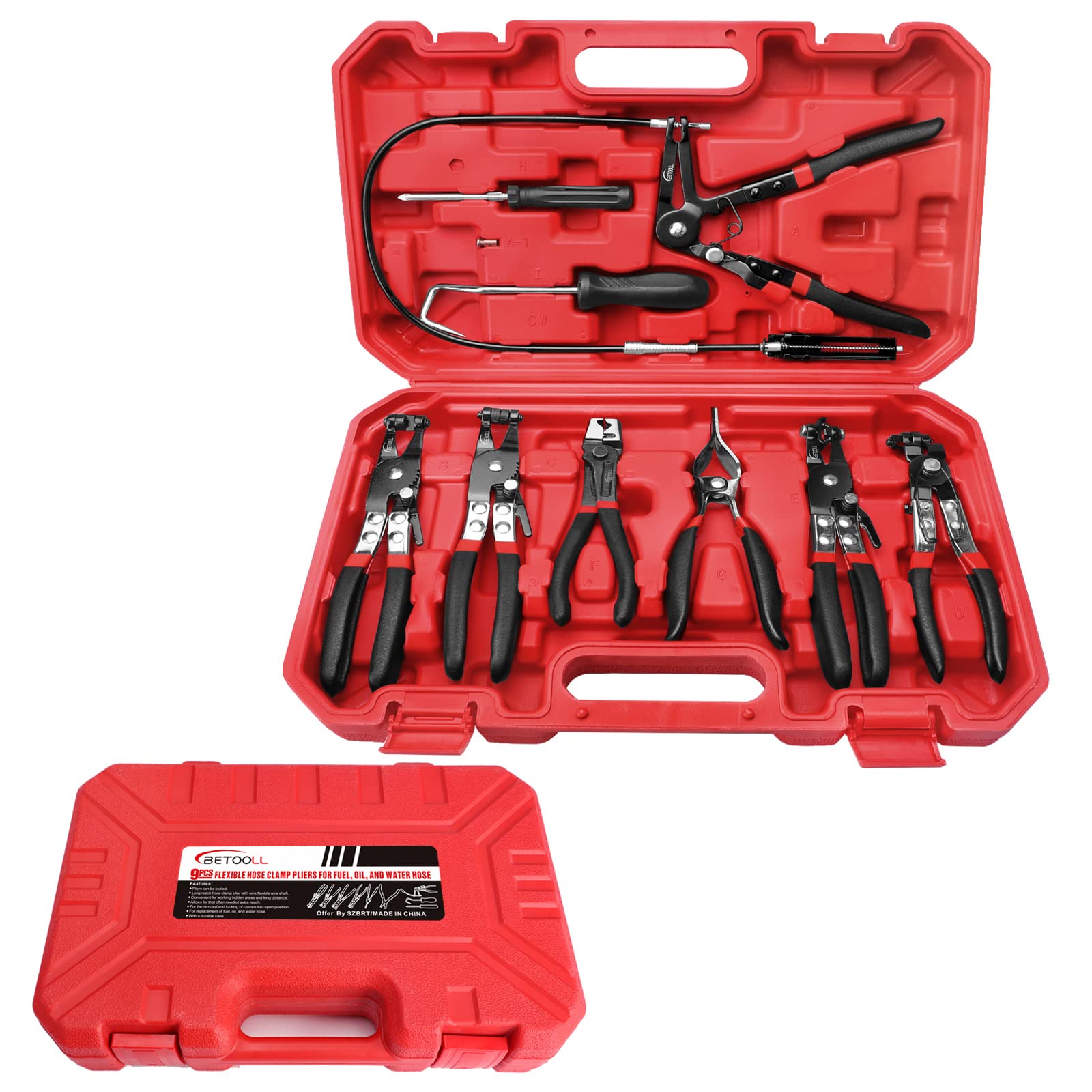 BETOOLL 9pcs Wire Long Reach Hose Clamp Pliers Set Fuel Oil Water Hose Auto Tools