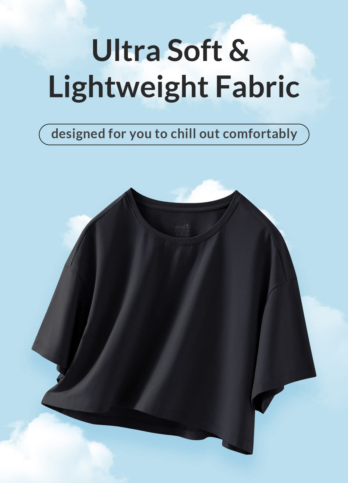 BALEAF Women's 𝐏𝐢𝐦𝐚 𝐂𝐨𝐭𝐭𝐨𝐧 Workout Crop Tops [Loose Fit] [Cute Crewneck] Short Sleeve Gym Athletic Casual T-Shirts Black L