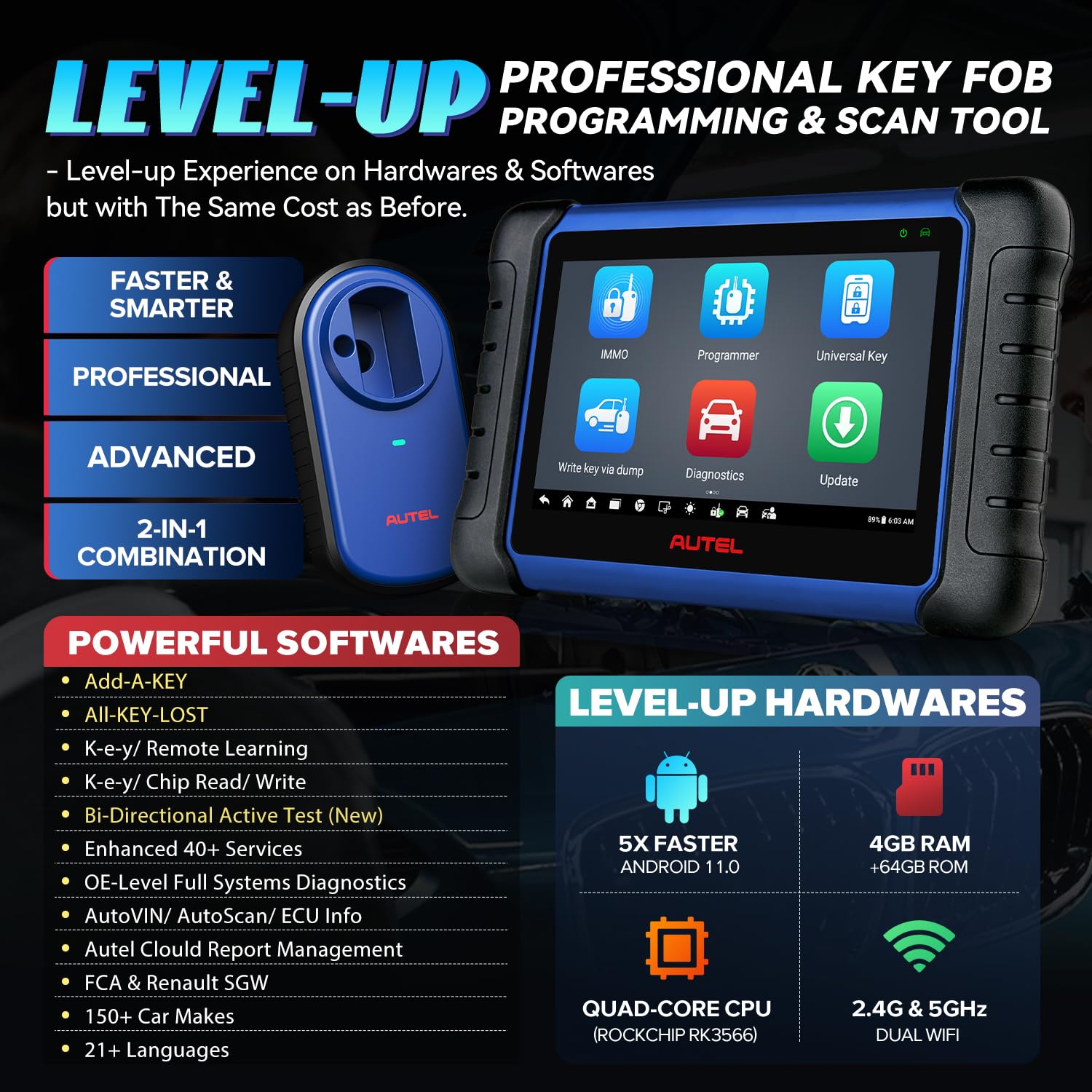 Autel MaxiIM IM508S w/ XP200 Programmer: 2024 Up of IM508 KM100 Key Fob Programming Tool, OS11 4+64G, 2.4&5G, Bidirectional Control 3000+ Test 40+ Reset OE Full Diagnose as MX900 MK900BT FCA AutoAuth