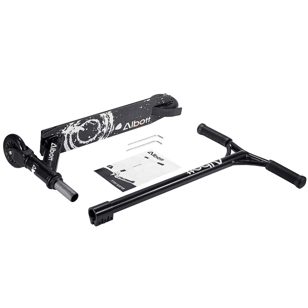 Albott Pro Stunt Scooter Complete Trick Scooters Aluminum Entry Level Freestyle Kick Scooters for Kids 8 Years and Up, Boys, Children, Teens, Black (Circle Pattern Deck)