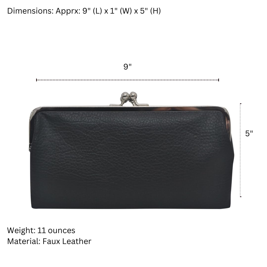 Double Frame Vintage Style Clutch Purse Wallet, Clutch Purses for Women, Wallet Women, Clutch, Travel Wallet Womens (Black)