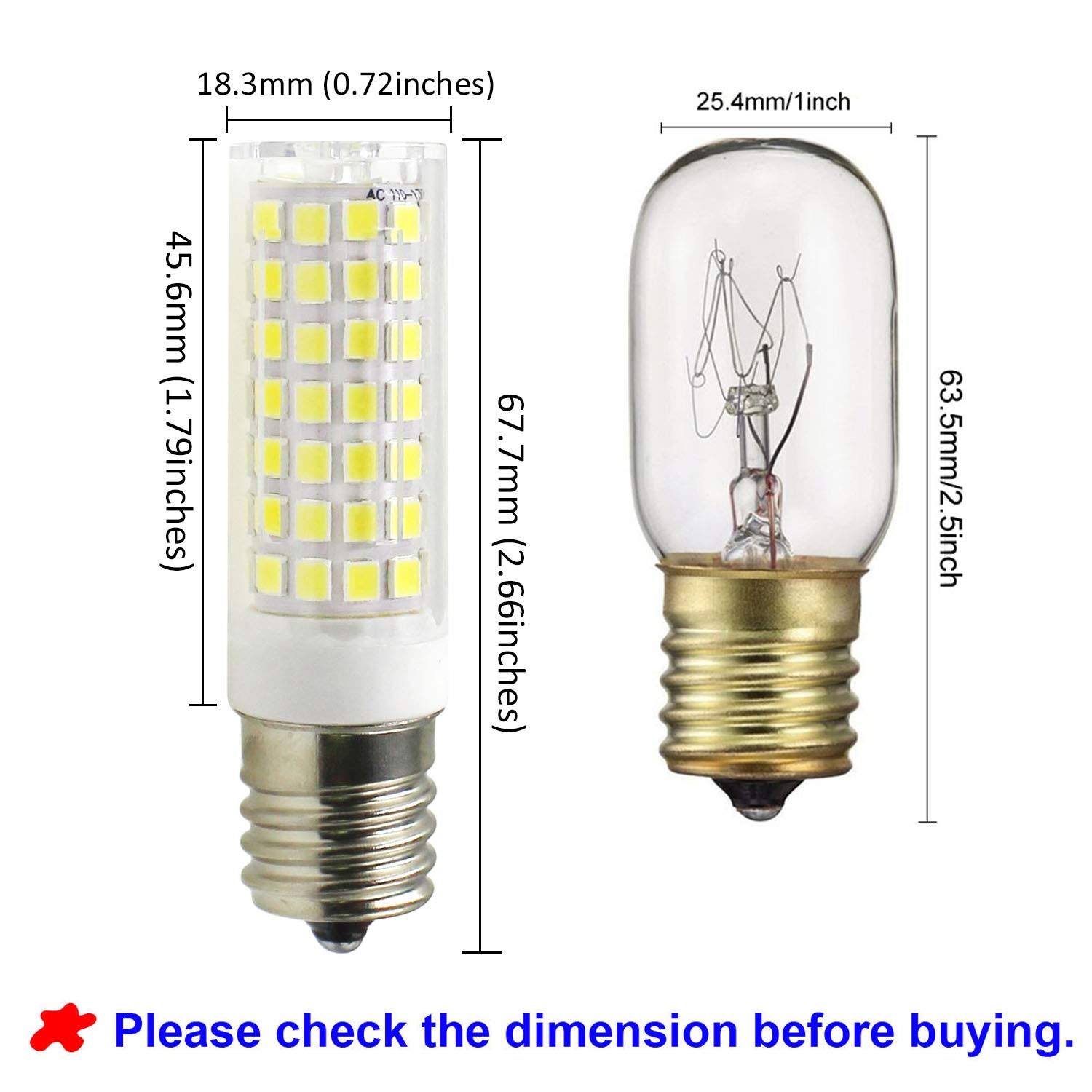 Attaljus E17 LED Bulb E17 Microwave Oven Appliance Light Bulbs, 7W (60W Halogen Bulb Equivalent), 580LM Daylight White 6000K, Dimmable Corn Bulbs for Over The Counter Range Hood, Pack of 2