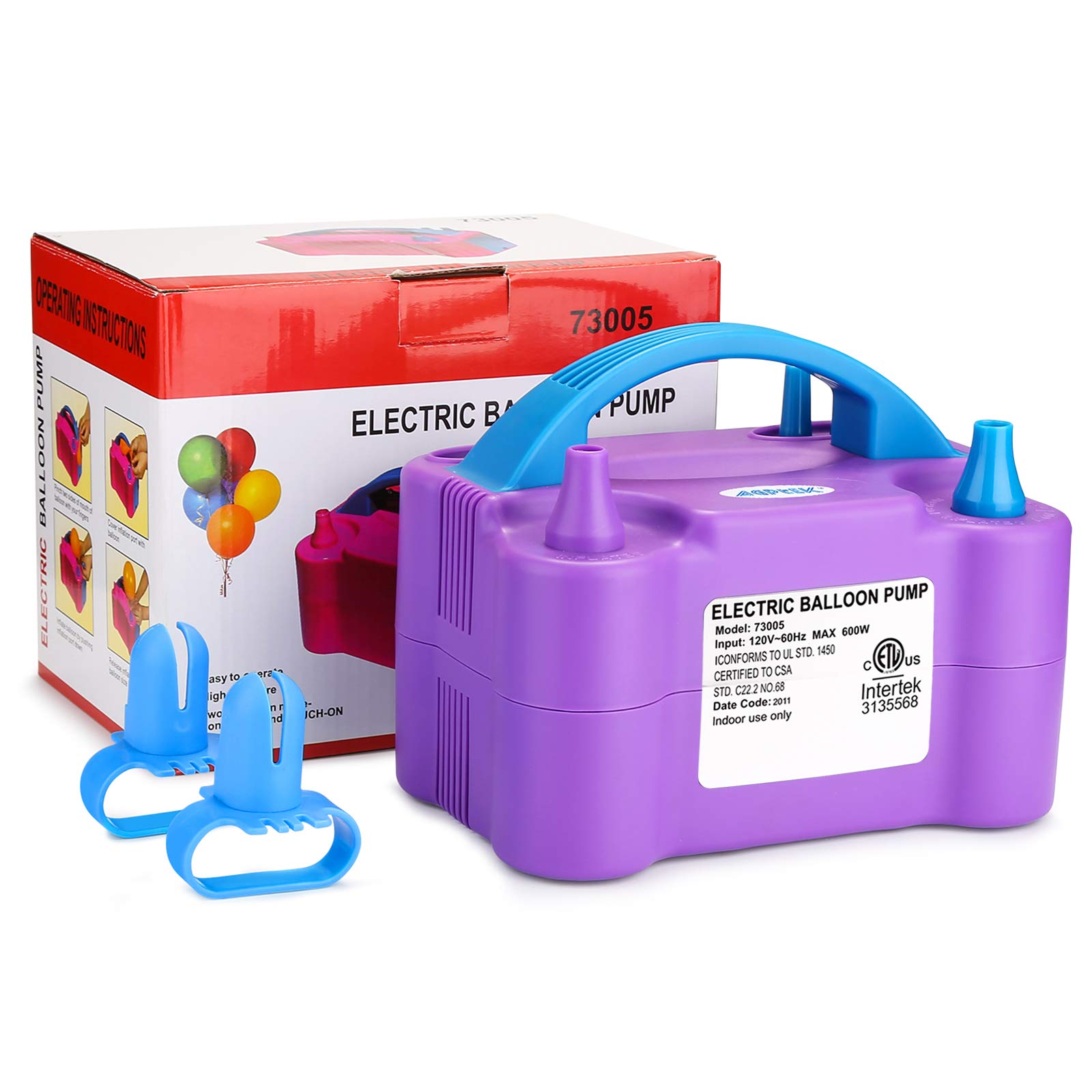 AGPTEK Electric Air Balloon Pump, 110V 600W Purple Portable Dual Nozzle Inflator/Blower for Party Decoration,with 2 Balloon Tying Tool