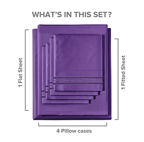CGK Unlimited Queen Size Sheet Set - 6 Piece Set - Hotel Luxury Bed Sheets - Extra Soft - Deep Pockets - Easy Fit - Breathable & Cooling Sheets - Wrinkle Free - Comfy - Purple Bed Sheets - Queen 6 PC