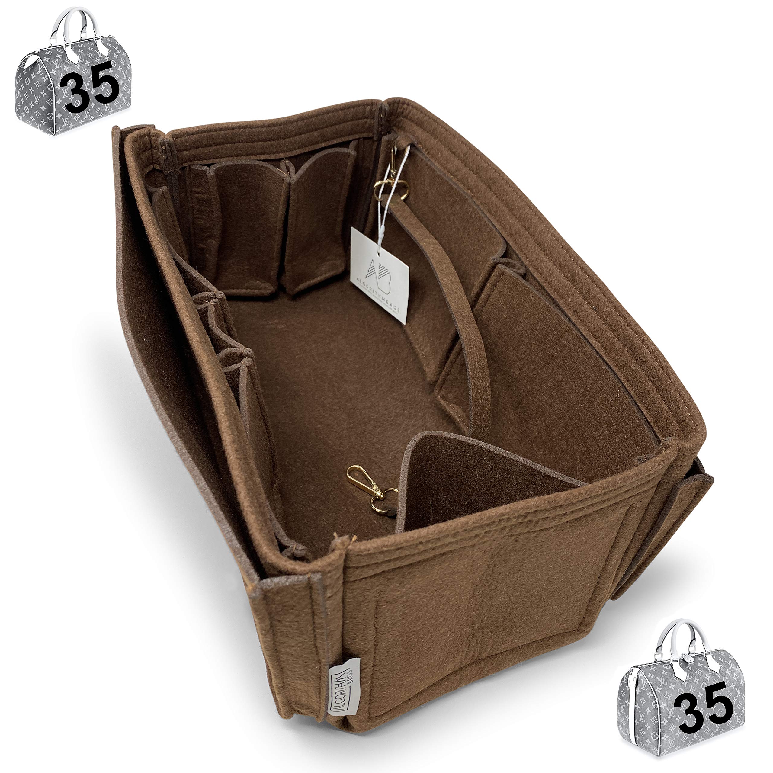 AlgorithmBags Purse Organizer Insert | designed for Louis Vuitton LV Speedy 30 35 40 25 | Luxury Liner Shaper Divider (35, Brown)