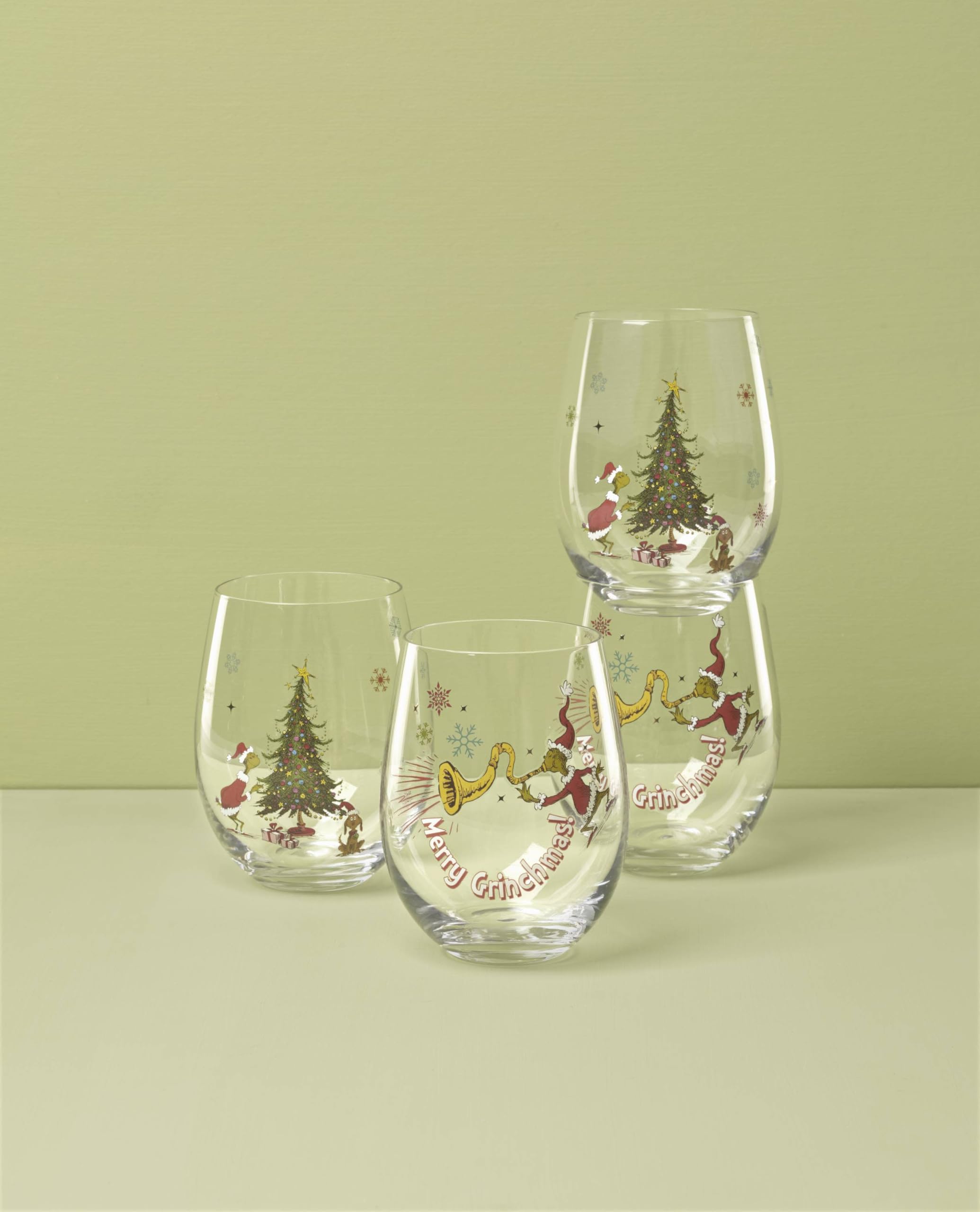 Lenox 896895 Merry Grinchmas Glass Tumblers, Set of 4, Assorted