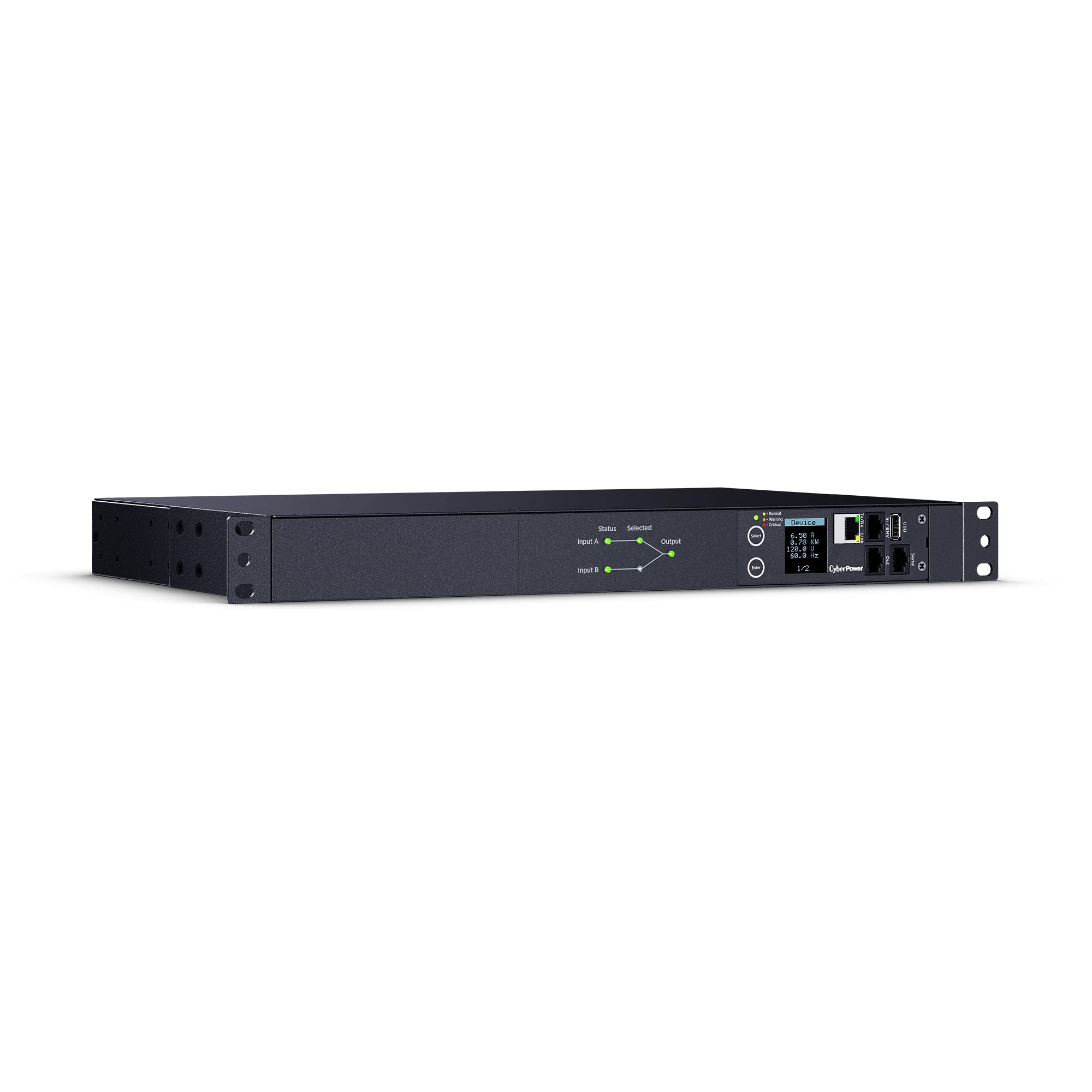 CyberPower PDU44002 Switched ATS PDU, 100-120V, 20A (Derated to 16A), 10 Outlets, 1U Rackmount