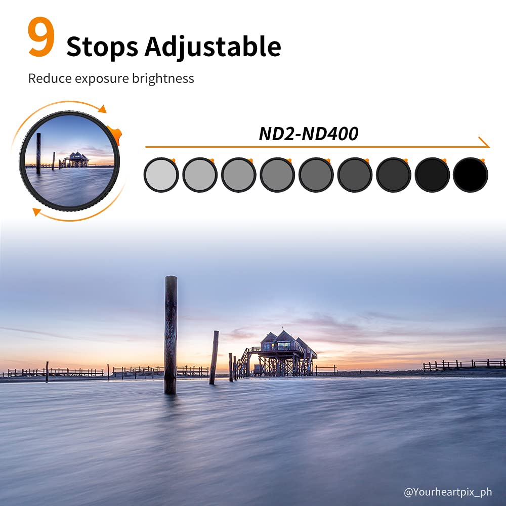 82mm Variable ND2-ND400 (1-9 Stops) & CPL Lens Filter Kit (2 Pcs) with 28 Multi-Layer Coatings