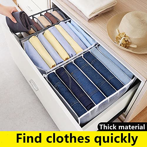 BINGC 2 PCS Washable Wardrobe Clothes Organizer , 7 Grid Drawer Foldable Visible Storage Box Jeans Compartment Divider Boxes for Jean Pants Socks Bras Ties Lingerie Scarves (14.2x9.9x7.8inch, WHITE)