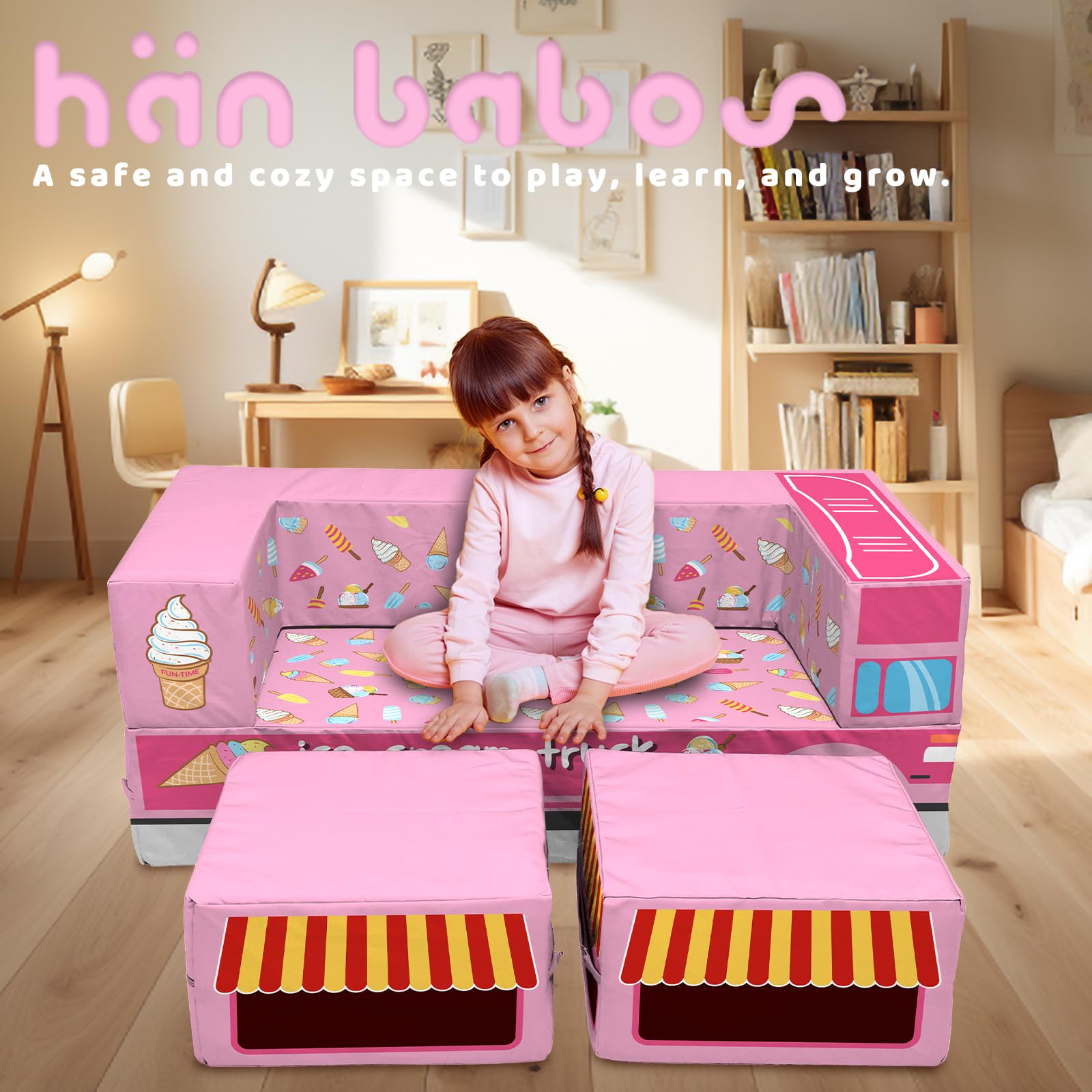Hän Babos Kids Couch Sofa, Modular Toddler Couch, Convertible Kids Couch, Waste Collection Vehicle -Themed Modular Sofa for Boys and Girls, Sofa Bed for Bedroom