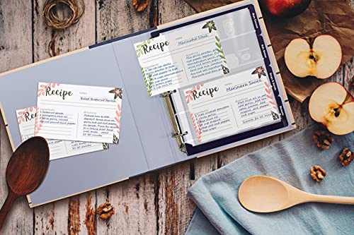 Better Kitchen Products Recipe Card Page Protectors, 100 Count, 4 x 6 inch Pockets, 2 Pockets Per Page, Recipe Book Pocket Page Refill Sheets, 8.5 x 6.9 Inches, 3-Hole Punched-100 Pack