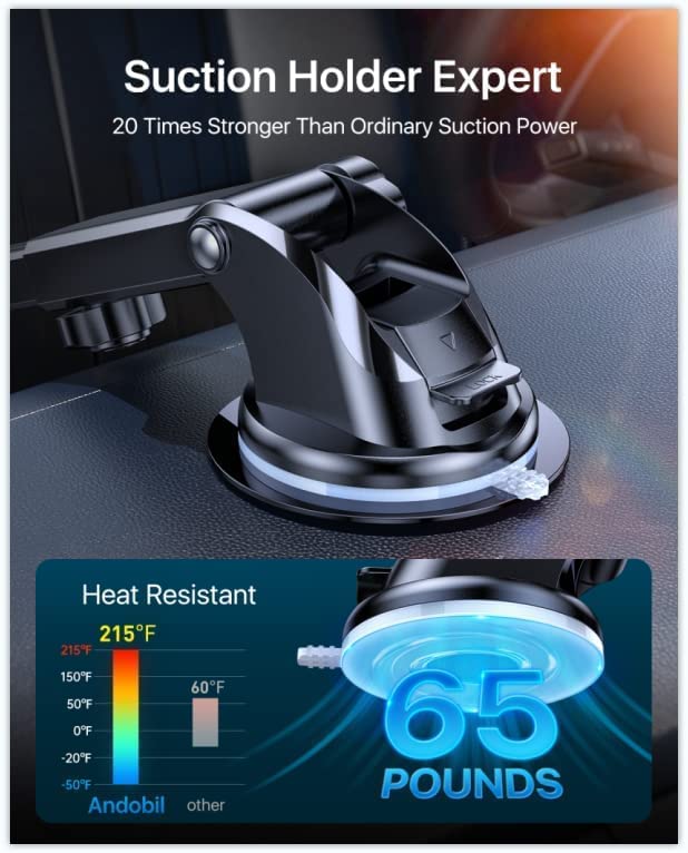 andobil Cell Phone Holder for Car [Powerful Suction][Bumps Friendly] Universal 3in1 Phone Mount for Car Dashboard Windshield Air Vent Compatible with iPhone 14/13/12, Samsung S22 All Phones