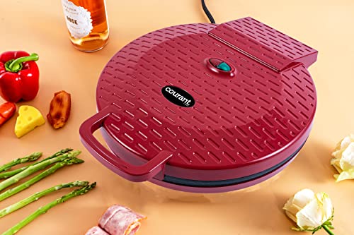 Courant Pizza Maker 12 inch Pizzas Machine, Newly improved Cool-touch Handle Non-Stick plates Pizza oven & Calzone Maker, Electric Countertop Oven for Home or School, 12β Indoor Grill/Griddle, Red
