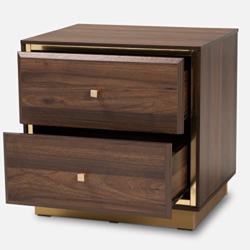 Baxton Studio Cormac Nightstands, Walnut Brown/Gold