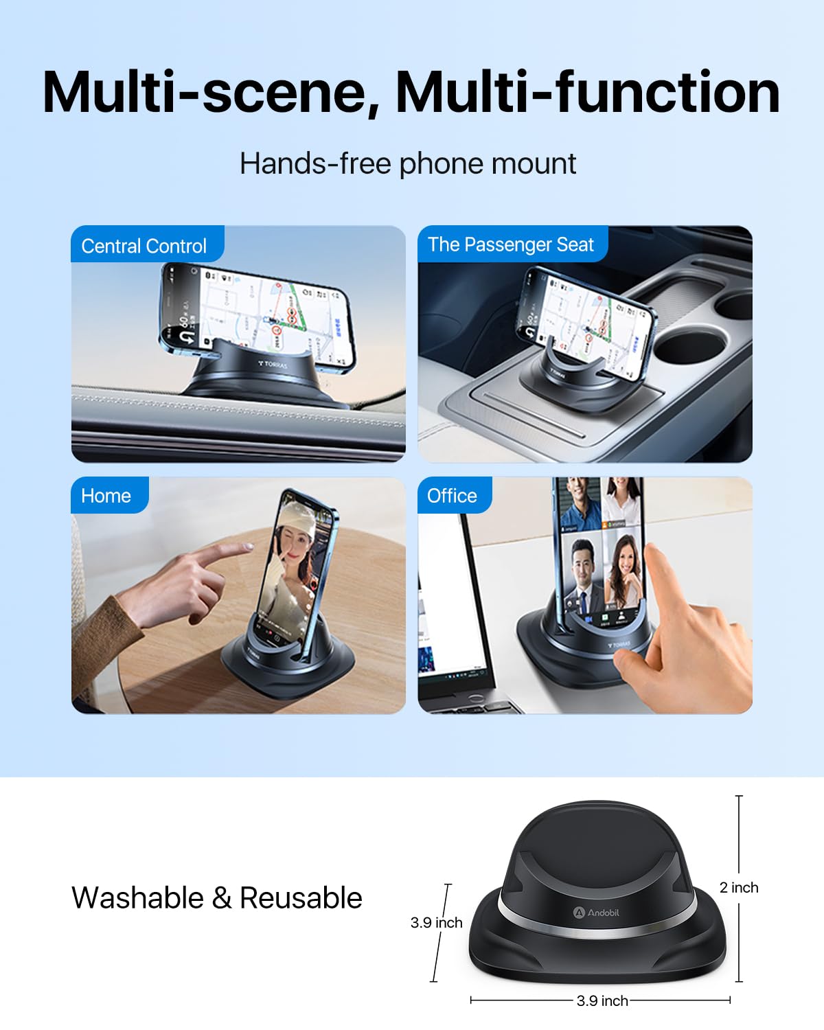 andobil Newest Car Phone Holder Mount, Stable & Silicone Phone Mount for Car, 360° Rotatable Dashboard Cell Phone Holder, Car Phone Stand Compatible with iPhone 15 Pro Max/14/13/12, Samsung S24/23/22