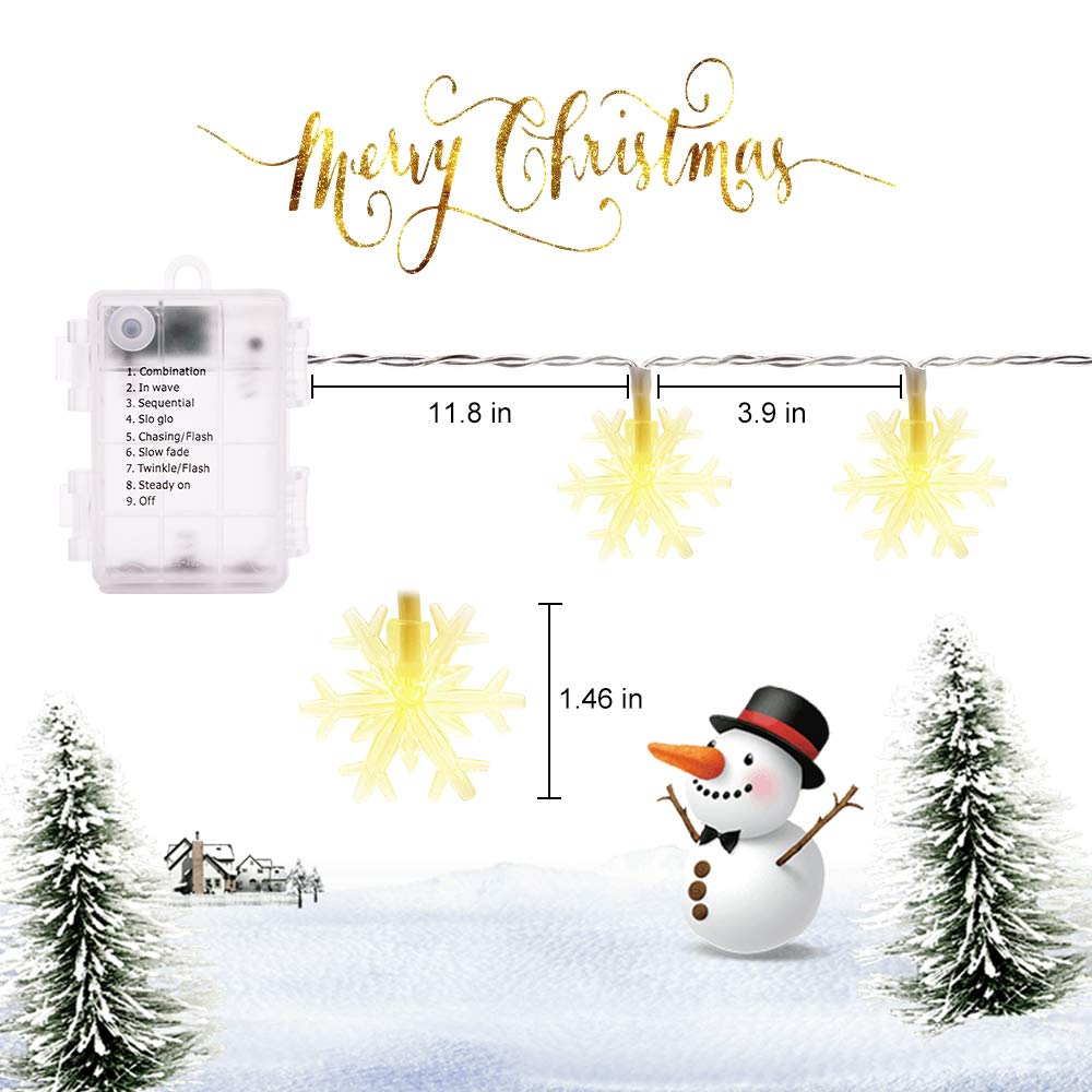 CYOIDAI Lights, 30 LED Snowflake String Lights Battery Operated Waterproof Lights with 8 Lighting Modes Warm White Bedroom Patio Room Garden Party Home Indoor Outdoor Christmas Tree Decorations