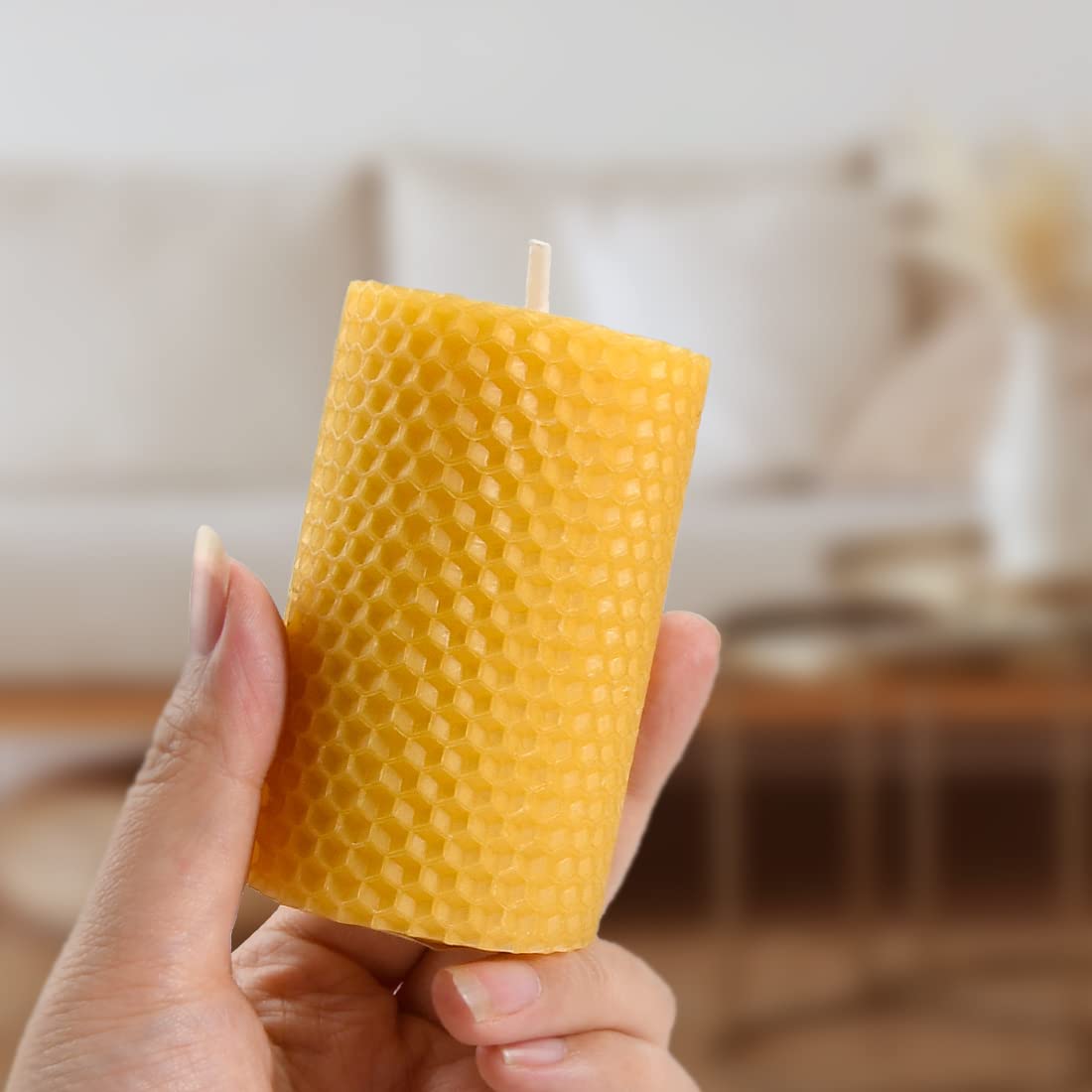 Beeswax Pillar Candles Set of 6 - Handmade Pure Beeswax Rolled Candles for Gift & Home Decor (2×3.4 in)