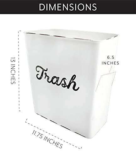 AuldHome White Enamel Trash Can, Rustic Farmhouse Wastebasket for Bathroom, Bedroom, or Office