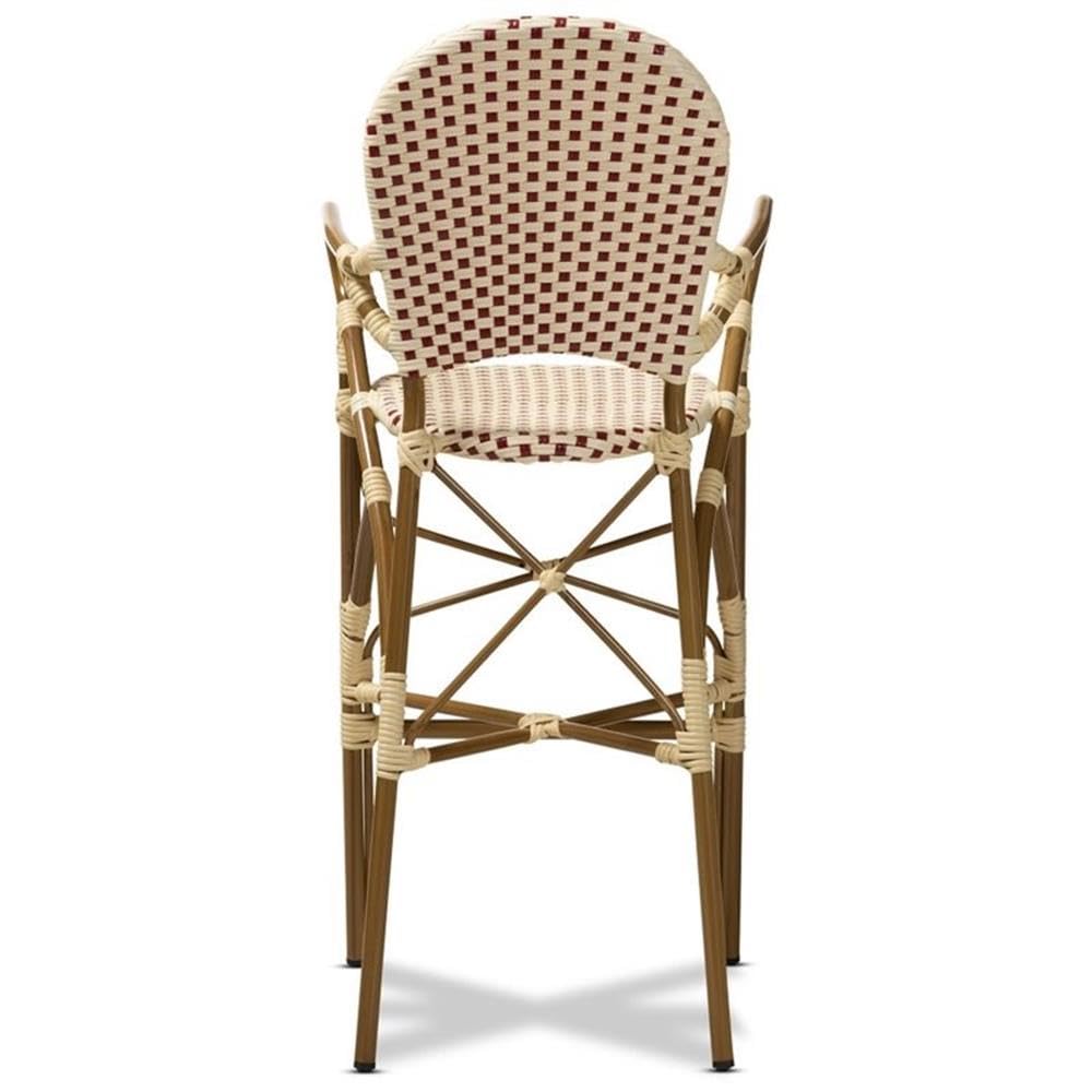Baxton Studio Marguerite Classic French Indoor and Outdoor Beige and Red Bamboo Style Stackable Bistro Bar Stool