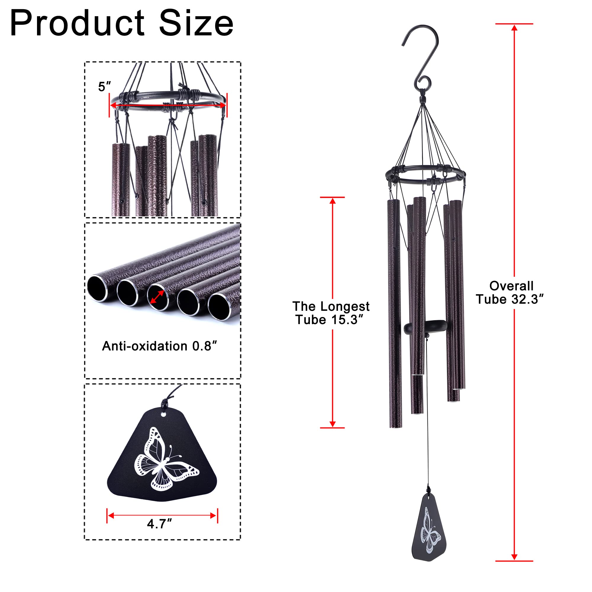 LHUKSGF Memorial Wind Chimes, Outdoor Sympathy Gift Windchimes 32 inch with 5 Rustproof Aluminum Tubes, Bereavement/Sympathy/ Memorial Gifts for Remembrance…