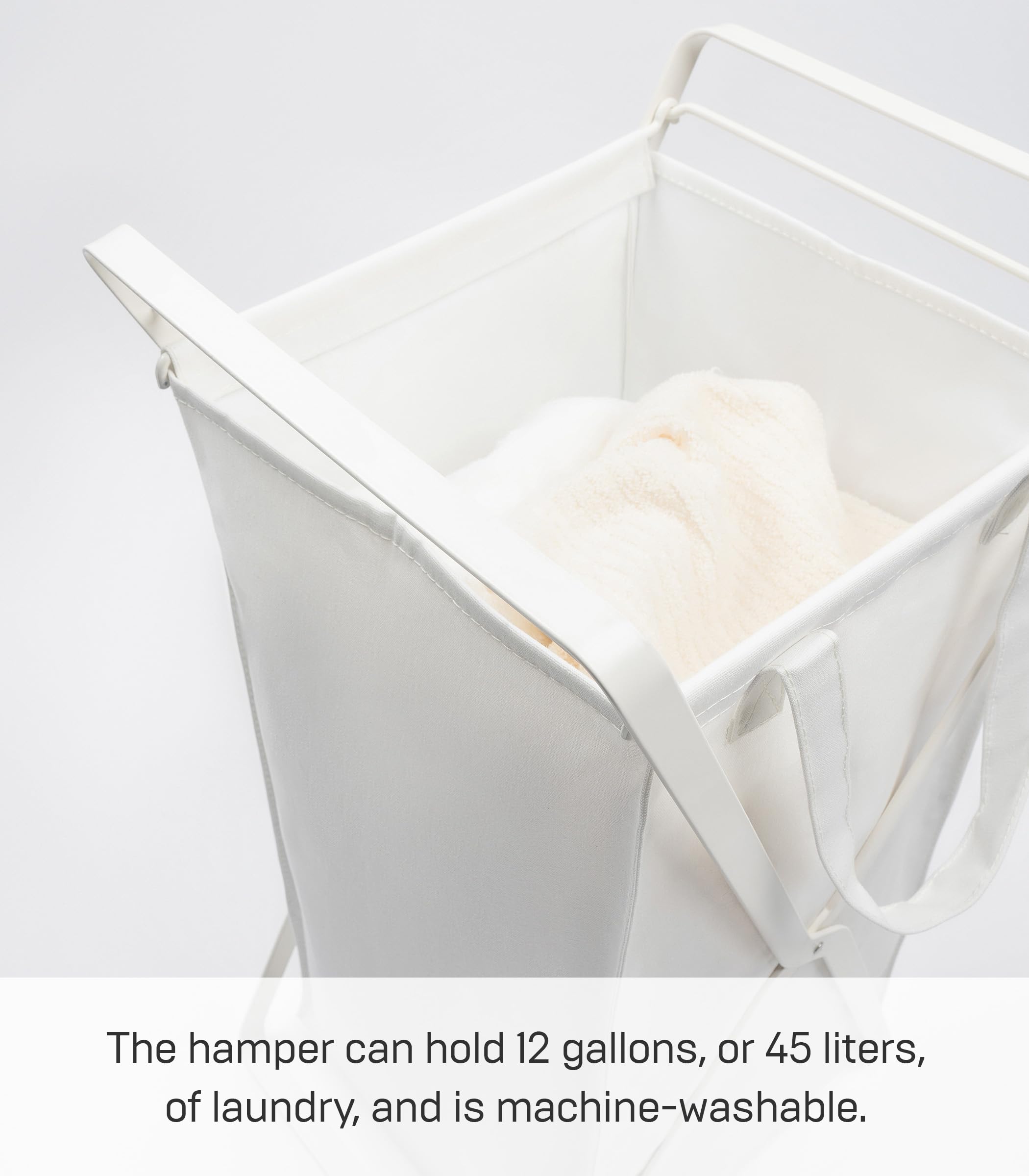 Yamazaki Home Laundry Hamper Clothes Basket Liner | Steel + Cotton, Medium, White