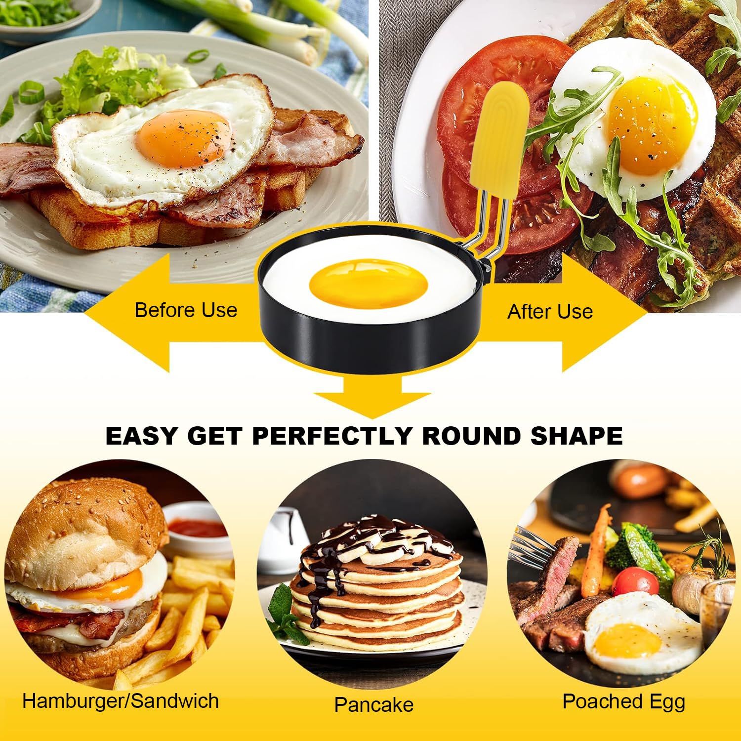 Jubimotan 3.0" Egg Rings Set of 2, Pancake Mold for frying Eggs and Omelet, Large Ring for Frying Eggs, Round Mold for English Muffins - Griddle Cooking Shaper for Breakfast