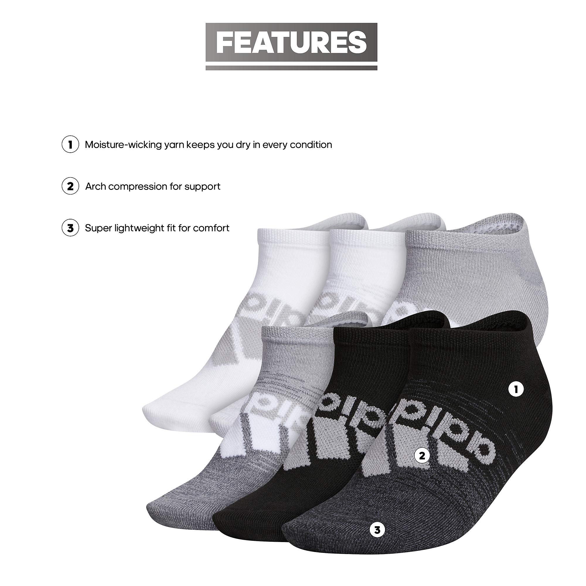 adidas Womens Superlite Badge of Sport (6-pair) No Show Sock, White/Grey/Clear Mint, Medium US
