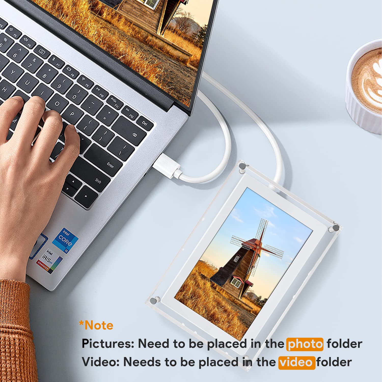 Amaboo 7 Inch Acrylic Digital Picture Frame, Motion Video Frame with Latest Transparent Design, Digital Photo Frame with Built-in 1GB Memory and 1500 mAh Battery