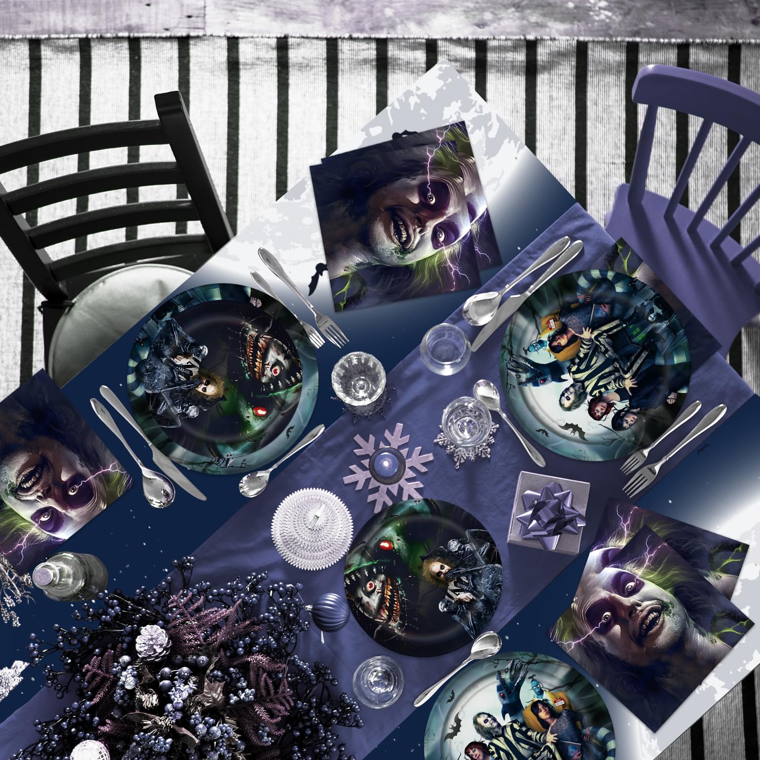 Beetleju Halloween Party Decorations,41pcs Horror Theme Halloween Party Tableware Set Include 1pc 71x43inch Halloween Tablecloth, 40pcs Halloween Paper Plates with 2 Size, 20pcs Napkins