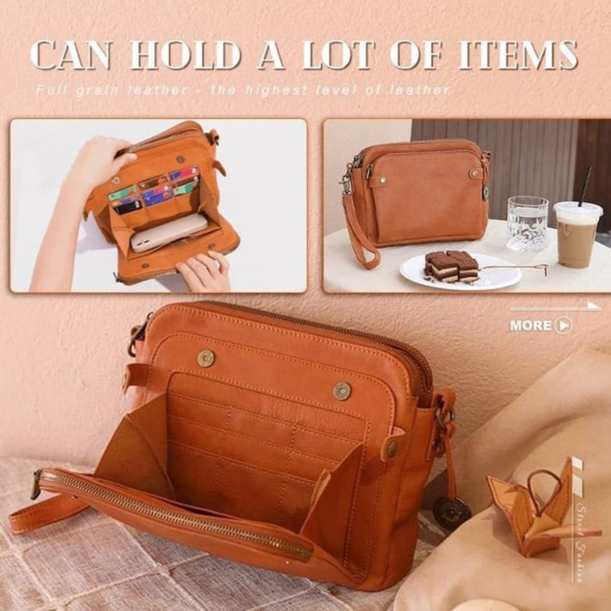 BALINS 2023 New Three-Layer Crossbody Leather Shoulder Bag, Womens Shoulder Bag and Clutch Bag, Womens Leather Shoulder Bag (Brown)