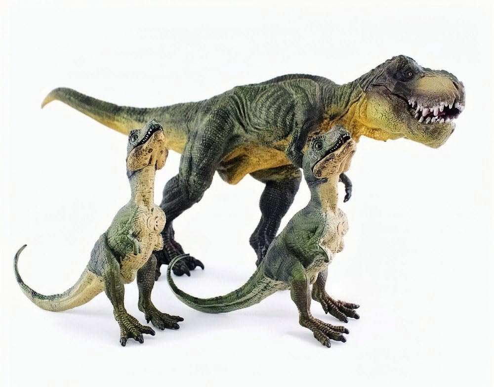 Gemini&Genius 3-Piece Dinosaur Set with T-Rex & Cubs, Action Figures, Moveable Jaw, Cake Topper, Party Gift for Kids 3-12 Years Old