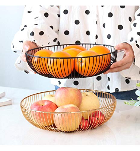 Cq acrylic Metal Wire Fruit Basket,Large Round Storage Baskets for Bread,Metal Wire Bread Fruit Bowl Vegetable Stand Holder for Snacks,Modern Fruit Bowl Decorate Kitchen Counter,Black