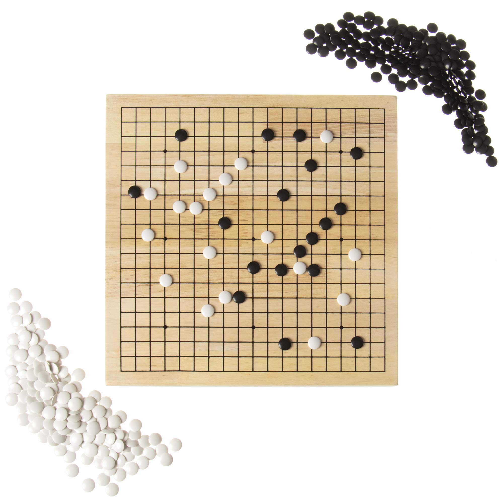 Go Set with Natural Wood Board | Portable 29 x 29cm (11.4" x 11.4") Set | Complete Set of 361 Stones | 19x19 Grid Layout, Portable Size for Travel | 2-Player - Classic Chinese Strategy Board Game