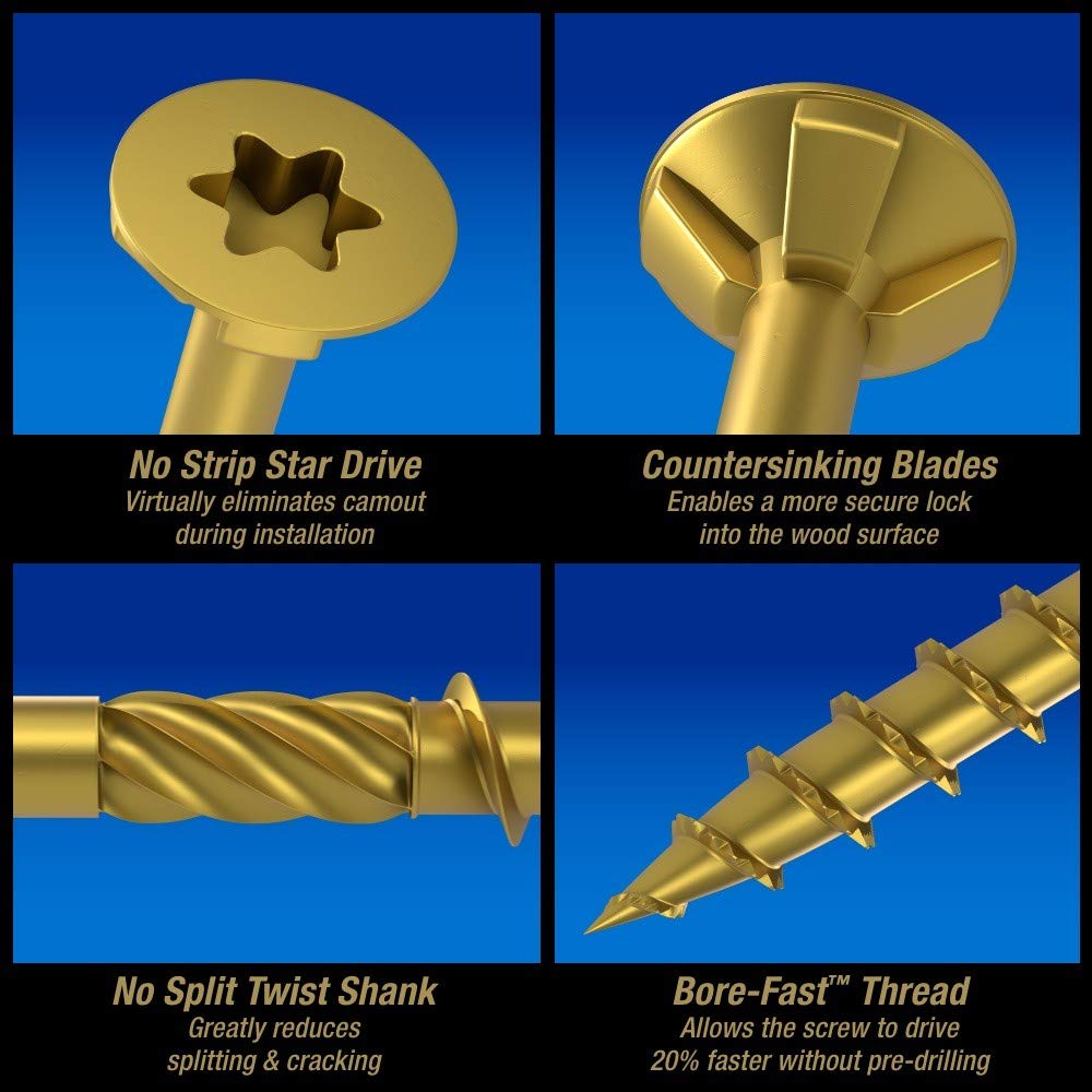 Power Pro 48618 Wood Screws, #10 x 6", Premium Outdoor Deck Screws, Rust Resistant, Epoxy Coated Bronze, 5lb Tub, 177 pcs