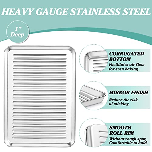 Baking Sheet Cookie Sheet Set of 2, Deedro Stainless Steel Baking Pan Professional Oven Tray Half Sheet Rectangle Size 17.3 x 12.3 x 1 Inch, Nontoxic & Rust Free & Dishwasher Safe