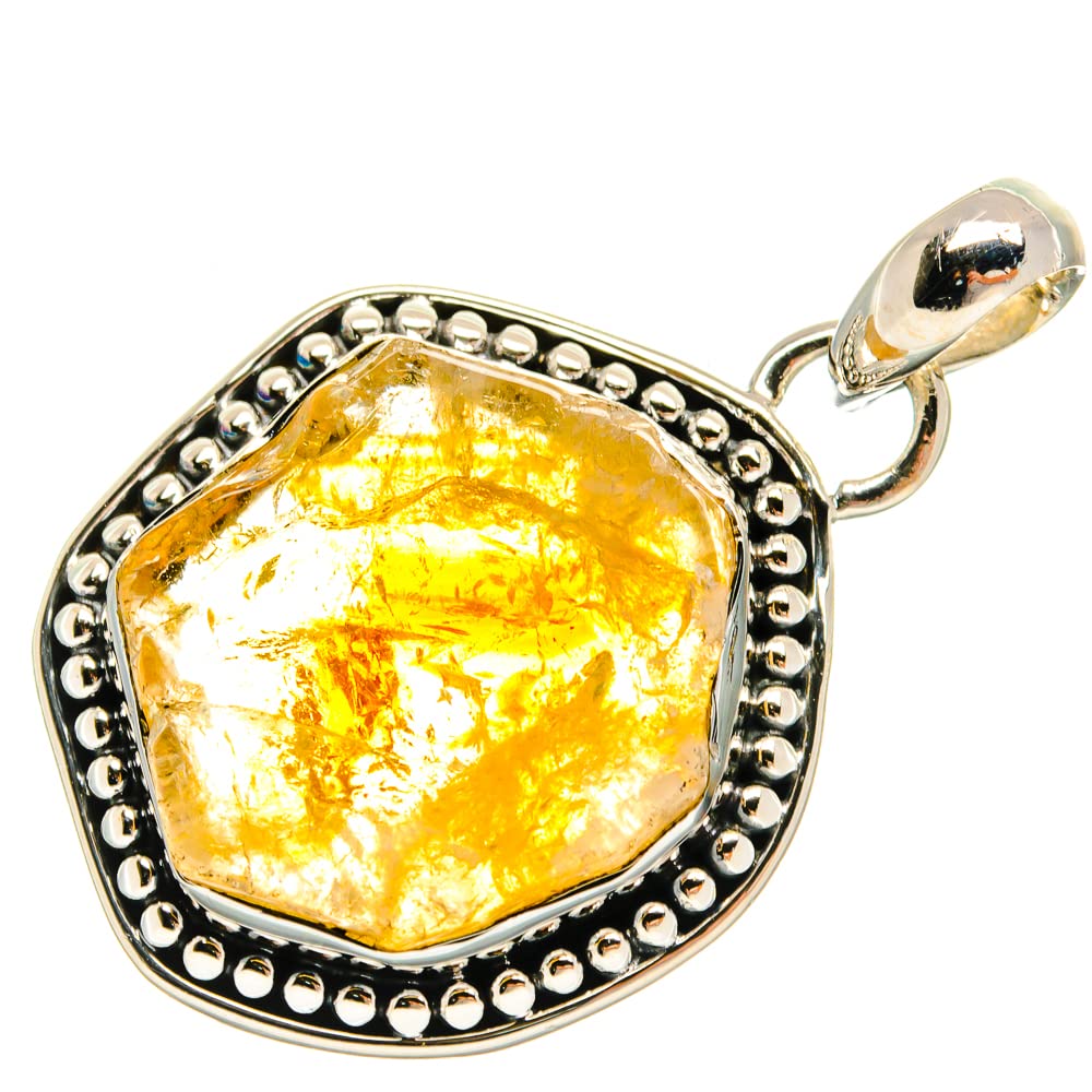 Ana Silver Co Rough Citrine Pendant 1 1/2" (925 Sterling Silver) - Handmade Jewelry, Bohemian, Vintage PD25331